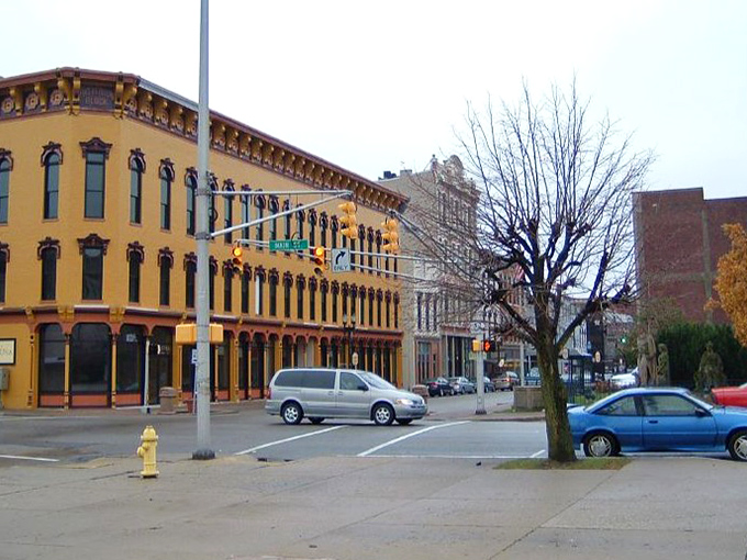 Muncie's college town energy radiates through downtown streets where students and locals create a vibrant community atmosphere.