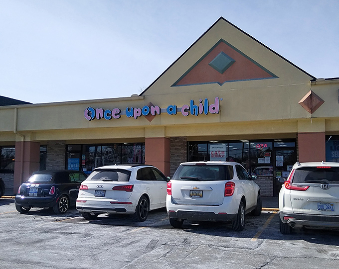 The whimsical "Once Upon A Child" lettering tells parents this place understands childhood magic perfectly.