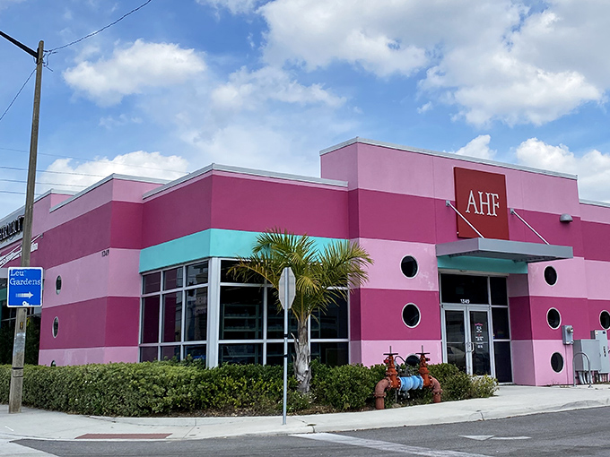 Pink and teal boldly announce this isn't your grandmother's dusty old thrift store anymore.