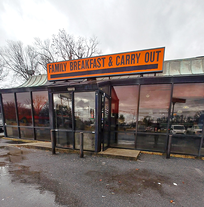 That bold orange sign doesn't lie - pancakes are definitely the main event at this spot.