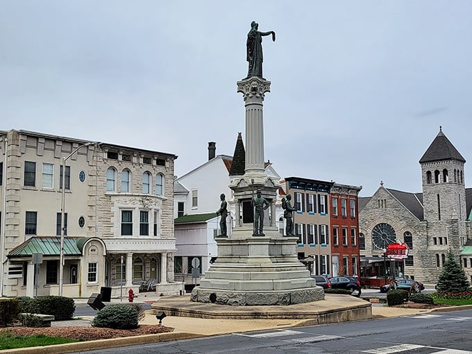 Pottsville's town square monument honors local heroes, where community pride stands tall in bronze and stone.