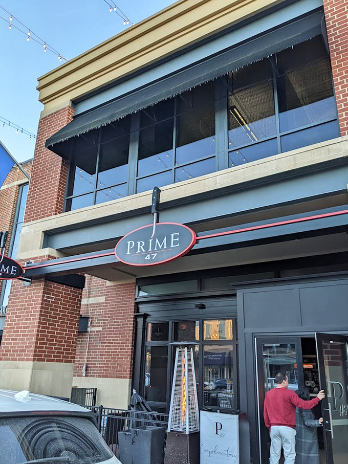 Prime 47's sleek exterior promises upscale dining that transforms suburban Carmel into a sophisticated steakhouse destination.