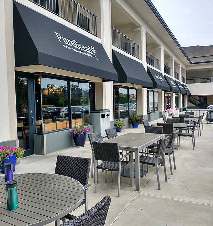 PureBread's sleek black awnings and modern outdoor seating hint at what's inside: sandwiches that have evolved beyond their humble beginnings into something magnificent.