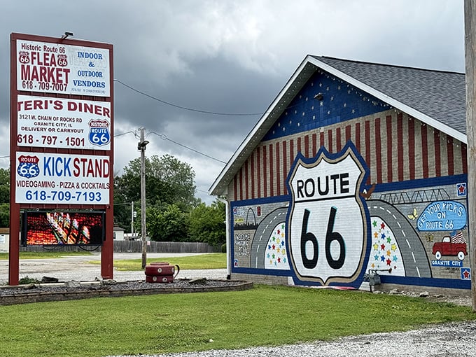 Route 66 memorabilia and classic Americana create the perfect backdrop for nostalgic treasure hunting along America's highway.