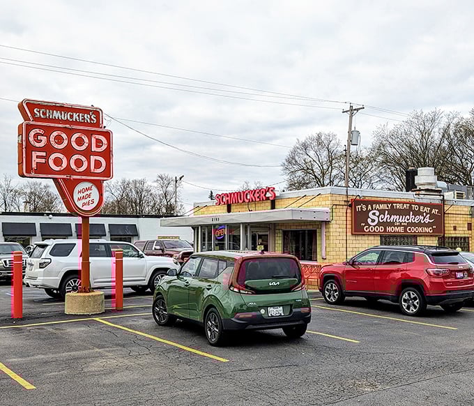Schmucker's vintage sign promises good food and delivers on every single delicious word spoken.