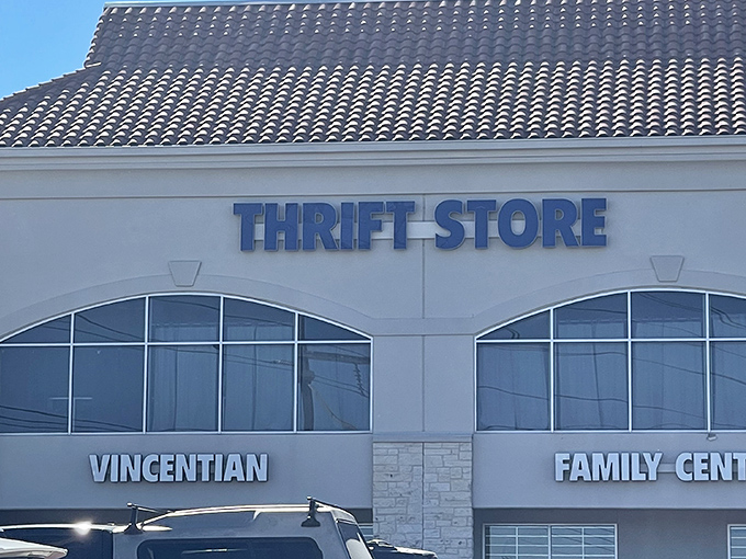 Spanish-inspired architecture elevates this thrift store from simple shopping to a dignified treasure hunt.