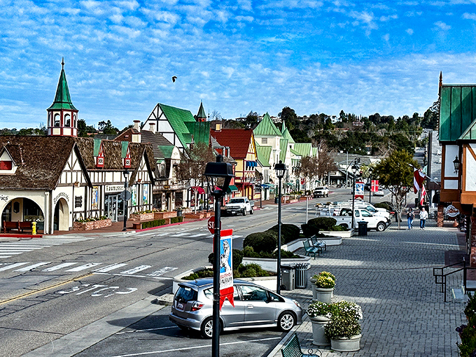 Solvang's Danish windmills spin fairy tale dreams in sunny California's wine country.