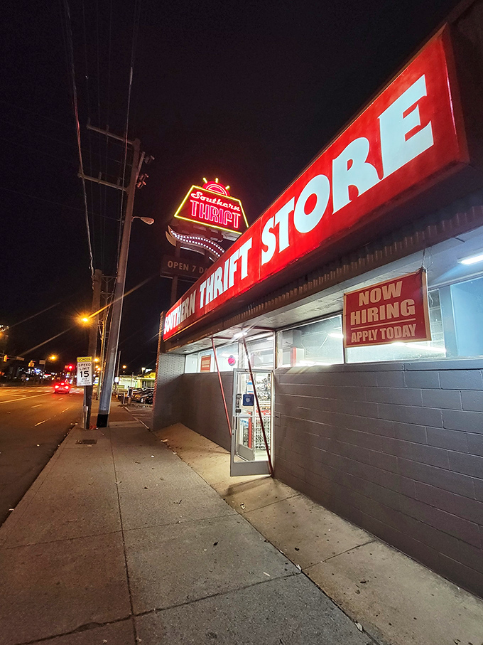 The glowing red neon cuts through Nashville nights, calling to treasure hunters like a siren song.