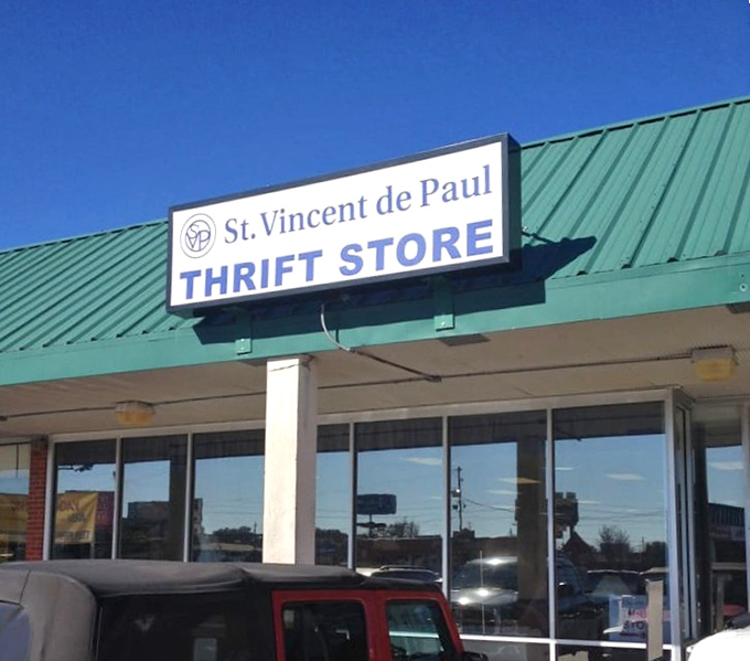 St. Vincent DePaul's green roof and welcoming entrance promise community spirit and incredible bargains inside.