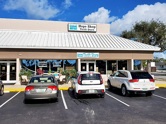 The HOPE Shop's welcoming facade invites bargain hunters into Stuart's favorite community treasure chest.