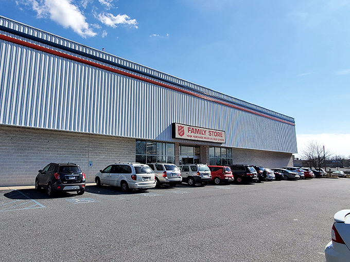 Salvation Army's warehouse proportions hint at the treasure trove waiting inside those industrial doors.