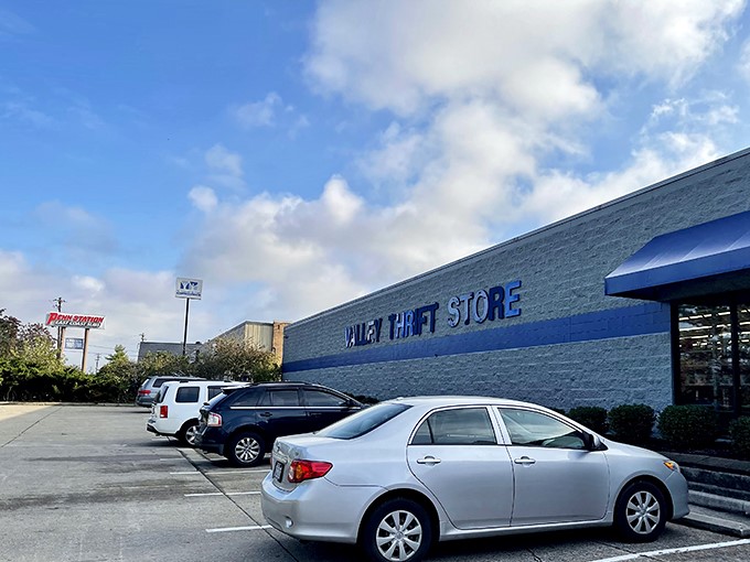 Valley Thrift's blue signage promises a sea of savings inside&mdash;and it actually delivers on that promise!