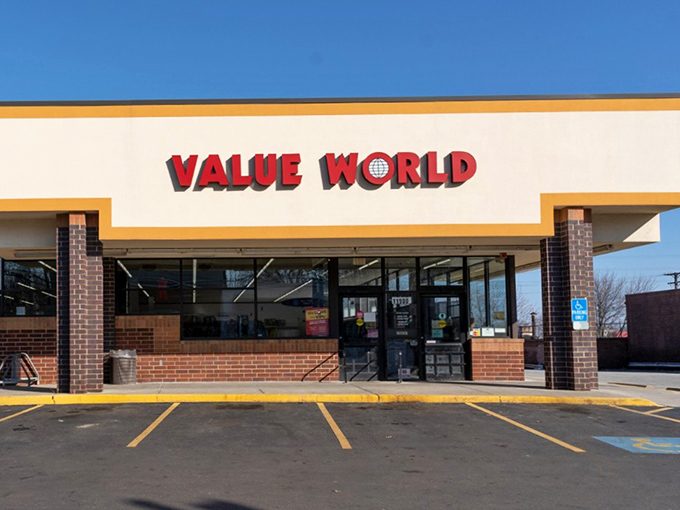 Value World's bold signage promises exactly what it delivers - a world of bargain possibilities. 