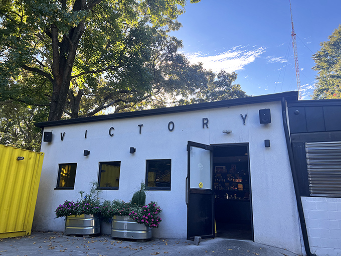 Victory's minimalist white building reveals nothing of the sandwich creativity inside. Architectural understatement, culinary overachievement!
