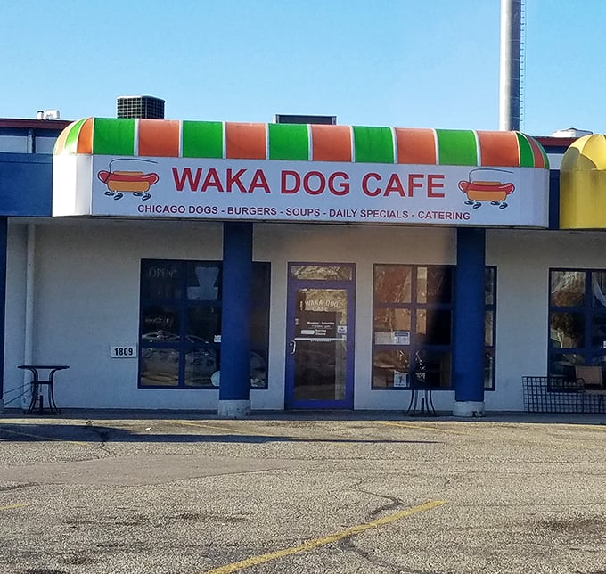 Waka Dog Cafe's striped awning adds a carnival-like charm to South Bend's food scene. Those green and orange stripes practically shout "fun food ahead!"