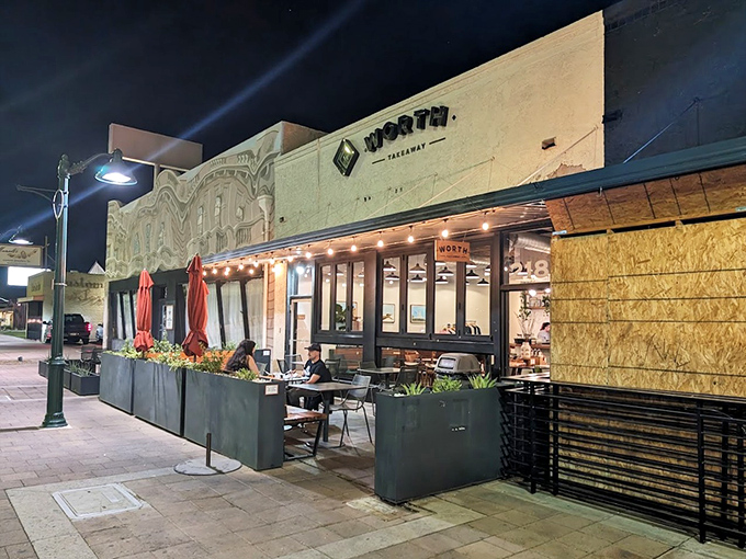 String lights and modern planters create downtown Mesa's most Instagram-worthy sandwich destination spot.