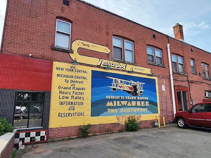 Those vintage railroad murals tell stories of journeys, much like your taste buds are about to take.