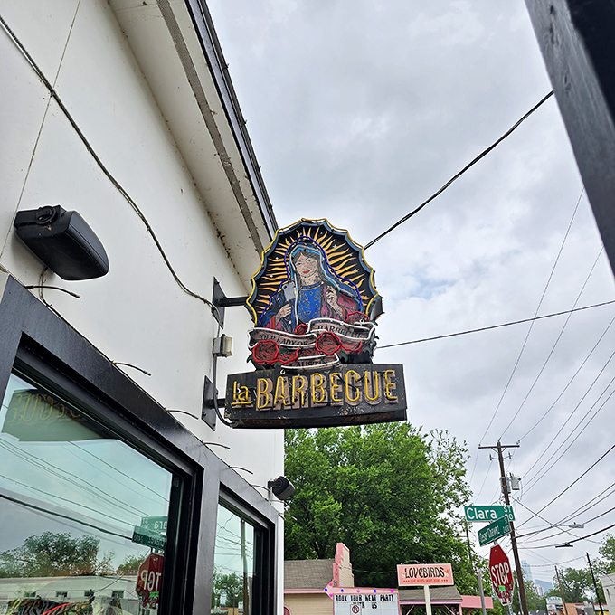 La Barbecue's unique religious-themed sign blesses the meat below&mdash;and trust me, these briskets are indeed divine.
