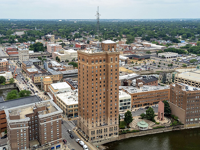 Classic building architecture anchors Aurora's downtown, where justice and affordable living both feel perfectly balanced.
