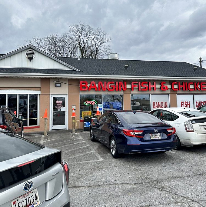 The red signage cuts through gray skies like a beacon for the hungry. Bangin' isn't just in the name &ndash; it's a flavor promise.