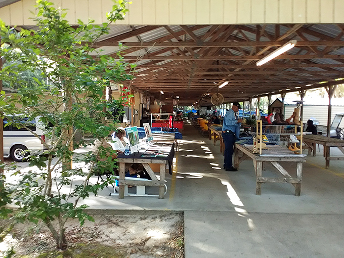 These covered pavilions protect both precious merchandise and the dreams of shoppers seeking perfect finds.