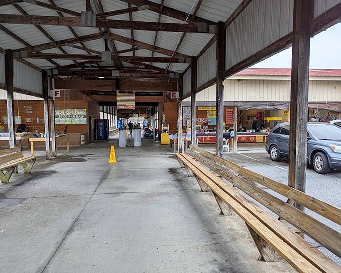 Under weathered beams, vendors create a marketplace that feels like stepping into simpler, friendlier times.