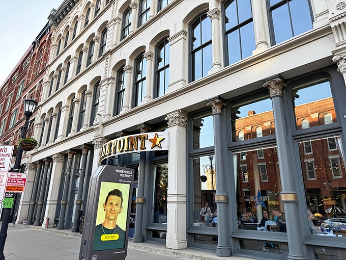 This sophisticated storefront whispers rather than shouts, letting the exceptional seafood do all the talking inside.