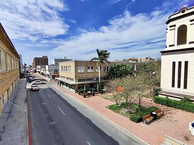 This downtown view captures the essence of border life, where cultures blend like ingredients in perfect harmony.