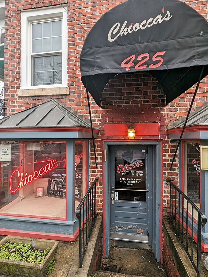 The entrance to Chiocca's looks like the doorway to a secret sandwich society. That worn step means countless happy customers.