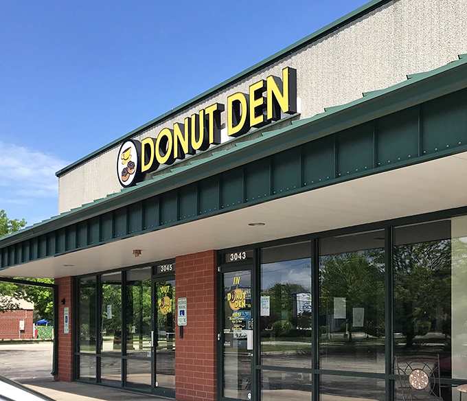 The clean lines of Donut Den's storefront promise no-nonsense donut perfection inside. Sometimes simplicity is the ultimate sophistication.