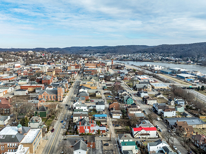 East Liverpool's main street stretches toward Lake Erie, where small-town charm meets Great Lakes beauty at bargain prices.