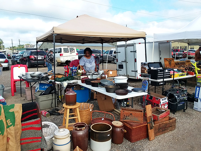 Classic cast iron skillets and vintage crocks evoke a sense of timeless cooking and simpler days.