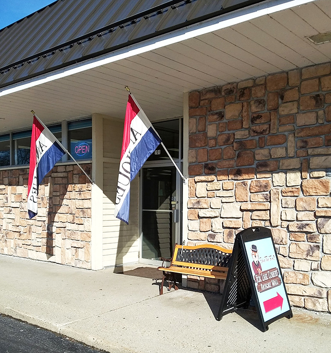 Those welcoming flags say "come on in" to a world of carefully curated vintage discoveries.