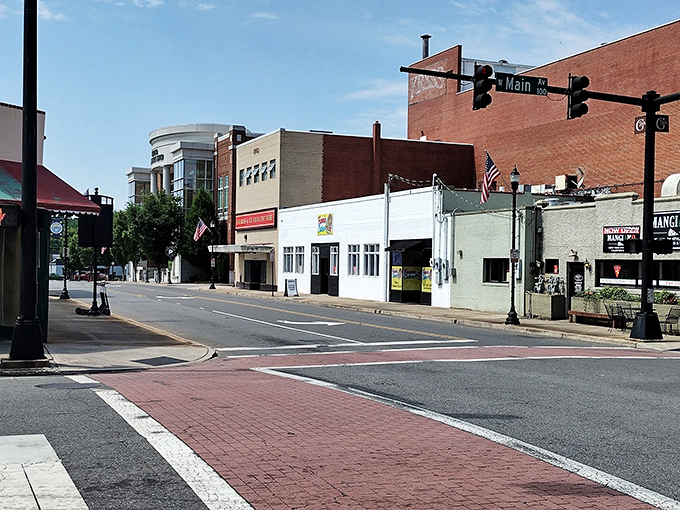 A clear blue sky brightens Gastonia's Main Street, turning an ordinary day into small-town charm at its finest.