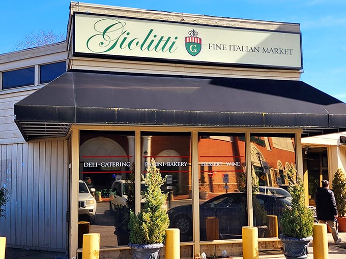 The refined storefront hints at the imported delicacies waiting inside. Those potted plants add a touch of Mediterranean charm to Maryland!