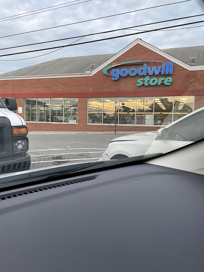 Classic red brick construction houses modern bargains - where community giving meets smart shopping.