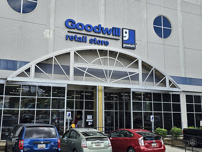 The familiar blue and white branding promises the quality and organization Goodwill shoppers know and love.