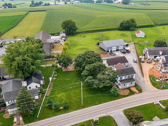 From above, Gordonville's farms create a living patchwork quilt, with each field telling the story of the season.