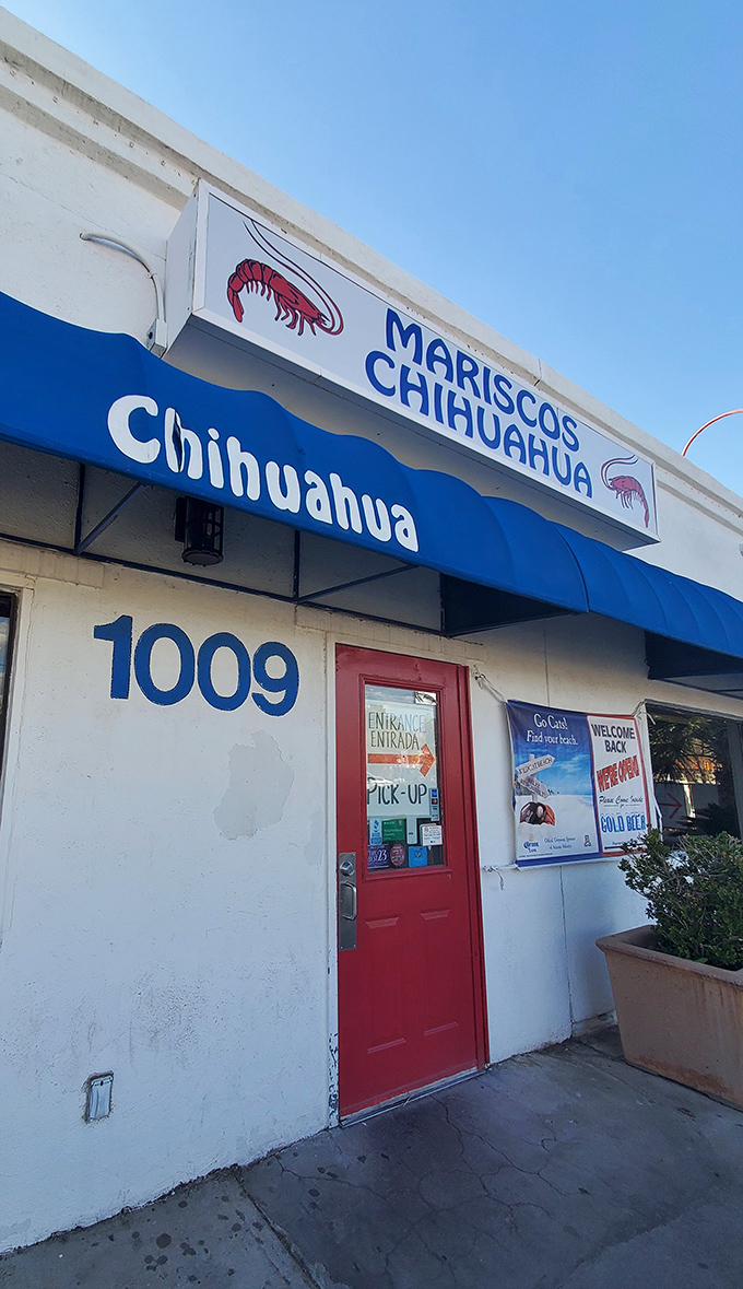 Mariscos Chihuahua's cheerful signage suggests family recipes passed down through generations of coastal cooks.