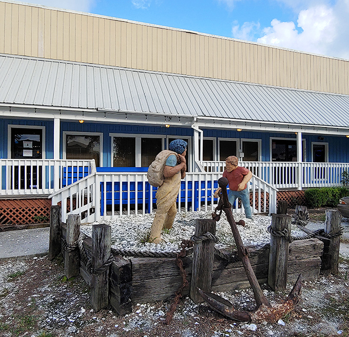 The weathered exterior hints at decades of perfecting the art of turning fresh catches into culinary gold.