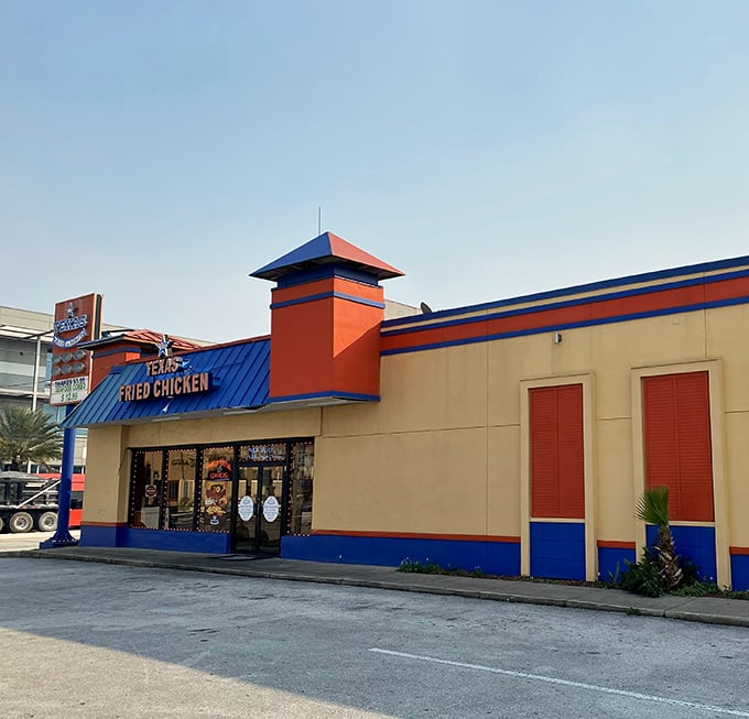 Those bold colors announce serious chicken confidence &ndash; this isn't your average drive-through experience.