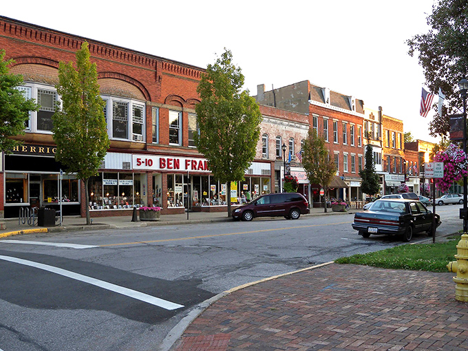 Five-and-dime dreams! Oberlin's Ben Franklin store anchors a street where Social Security checks still command respect and purchasing power.