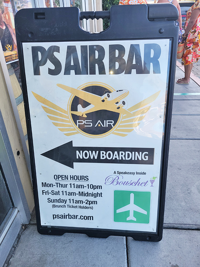 The PS Air Bar sign points the way to one of Palm Springs' most unique drinking experiences.
