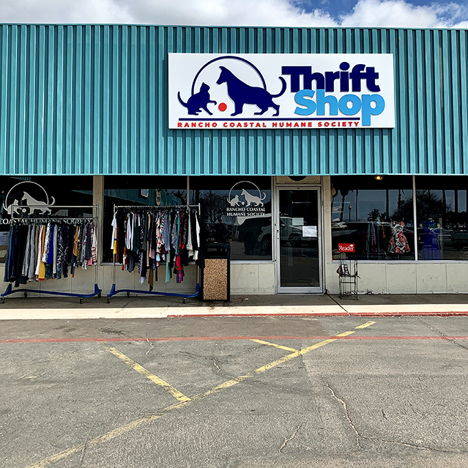 Shopping that saves lives! This humble exterior houses treasures that directly benefit the animals at Rancho Coastal Humane Society.