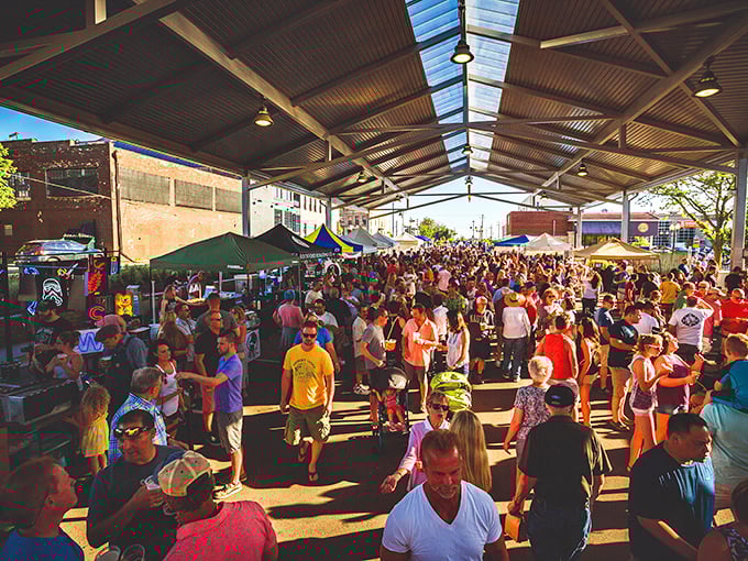 The covered pavilion at Rockford City Market buzzes with activity as shoppers enjoy a festival-like atmosphere downtown.