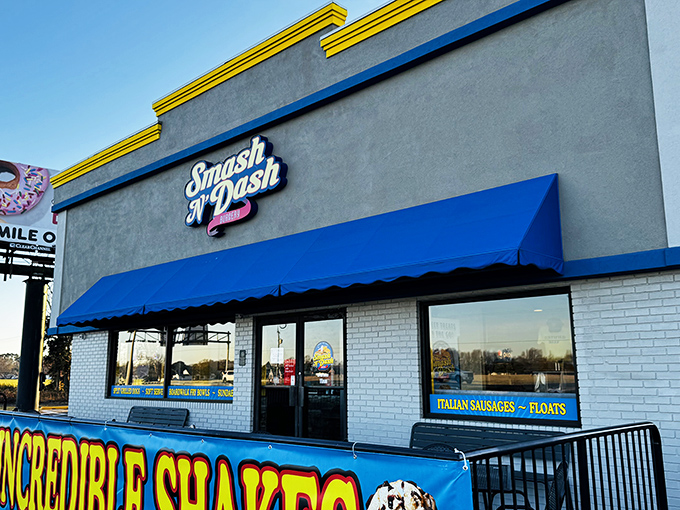 That cheerful blue and yellow exterior hints at the flavor explosion waiting inside.