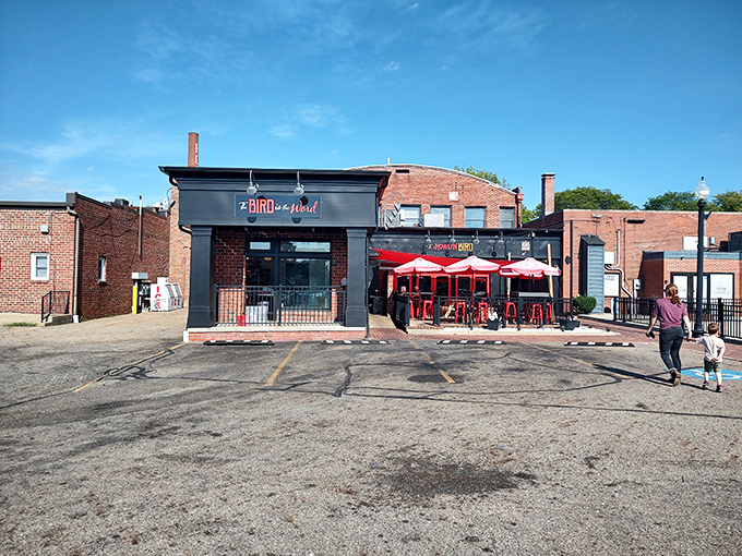 The inviting patio suggests leisurely meals ahead - perfect for savoring chicken that's worth taking your sweet time with.