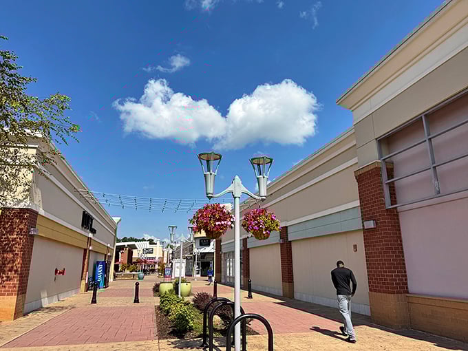 Covered walkways and elegant design make outlet shopping feel like a premium retail experience here.