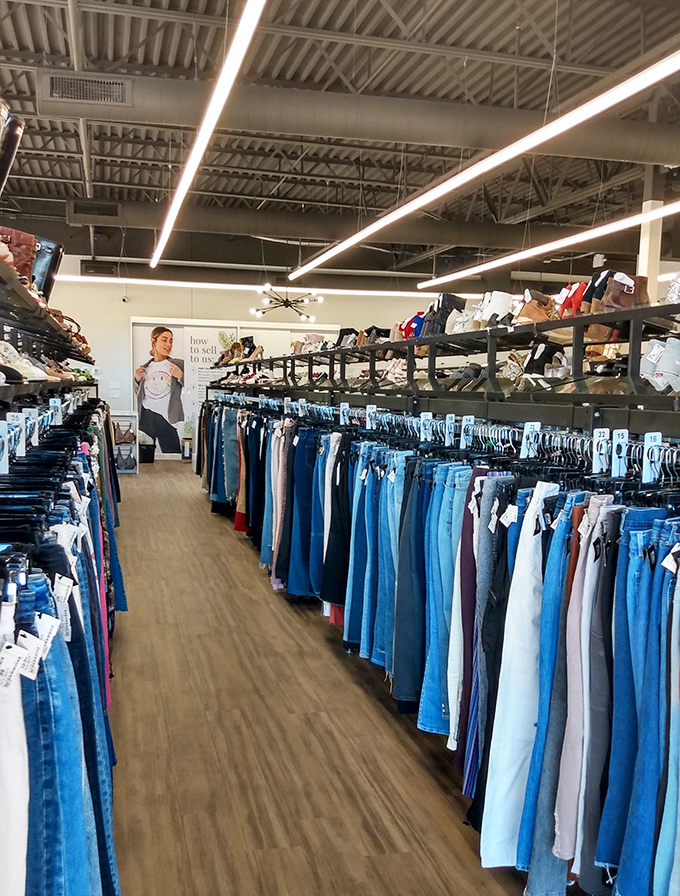 Endless racks of possibilities stretch like a fashion rainbow - every color tells a different story.