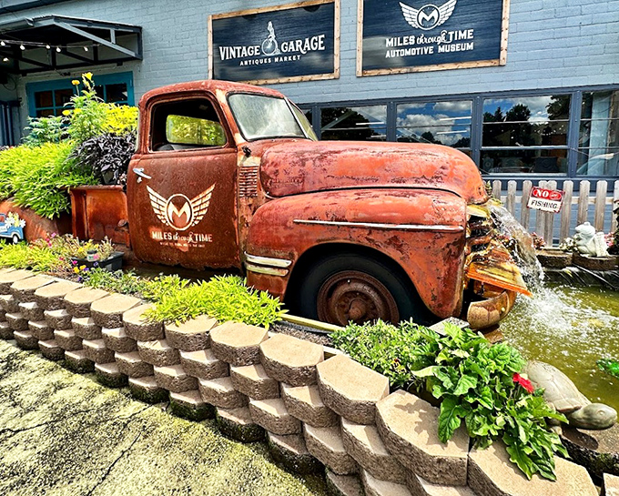 This creative display proves that vintage shopping can be both nostalgic and playfully entertaining for the whole family.